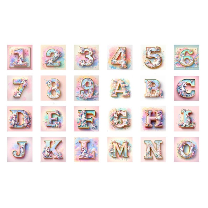 Pink Pastel Unicorn Alphabet Letters | Digital Download | Nursery Wall ...