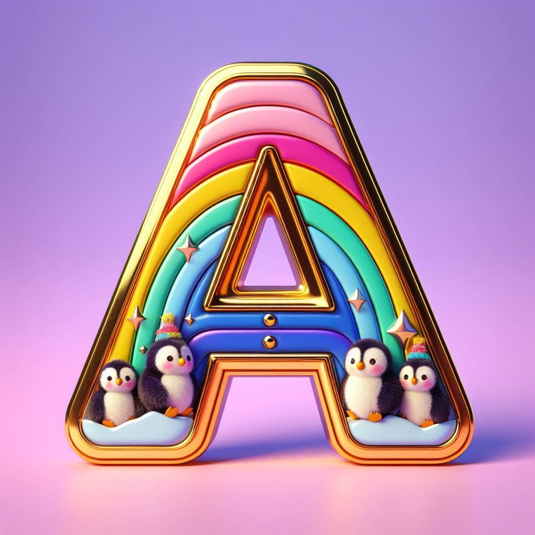 Neon Penguin Alphabet Letters | 3D Digital Download | Kids Wall Art ...