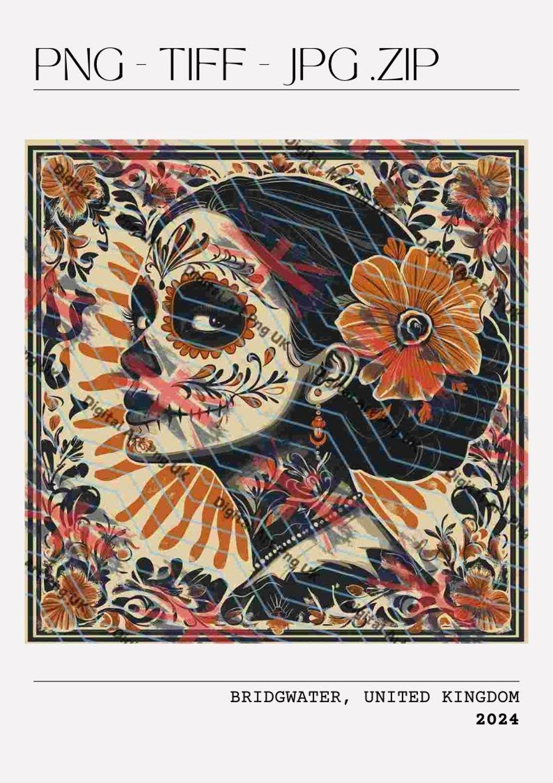 Day of the Dead Digital Art Woman | Skull Artwork in PNG TIFF JPG | Dia ...