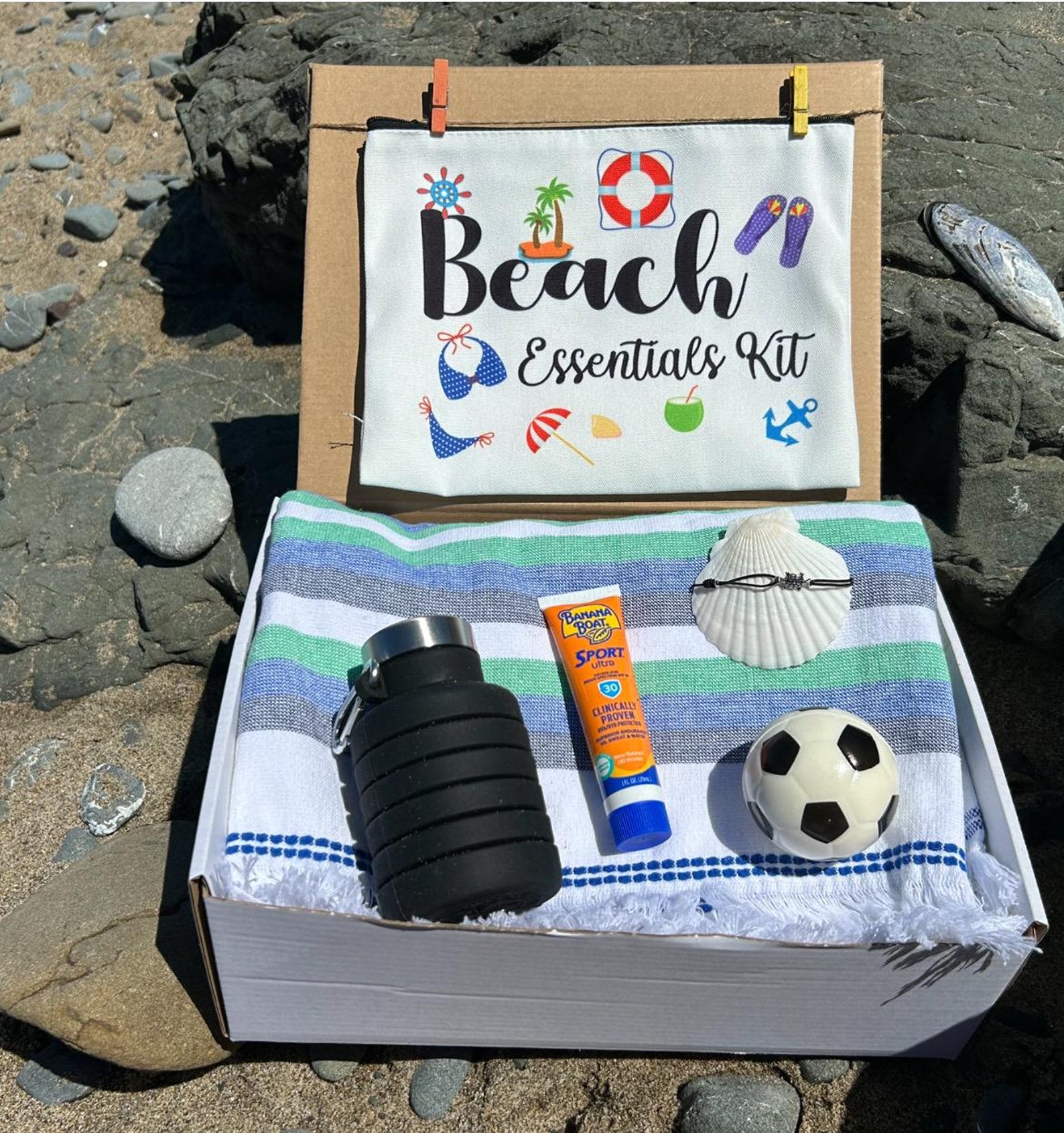 Summer Beach Gift Box: Cotton Towel, Water Bottle & Bracelet - Etsy