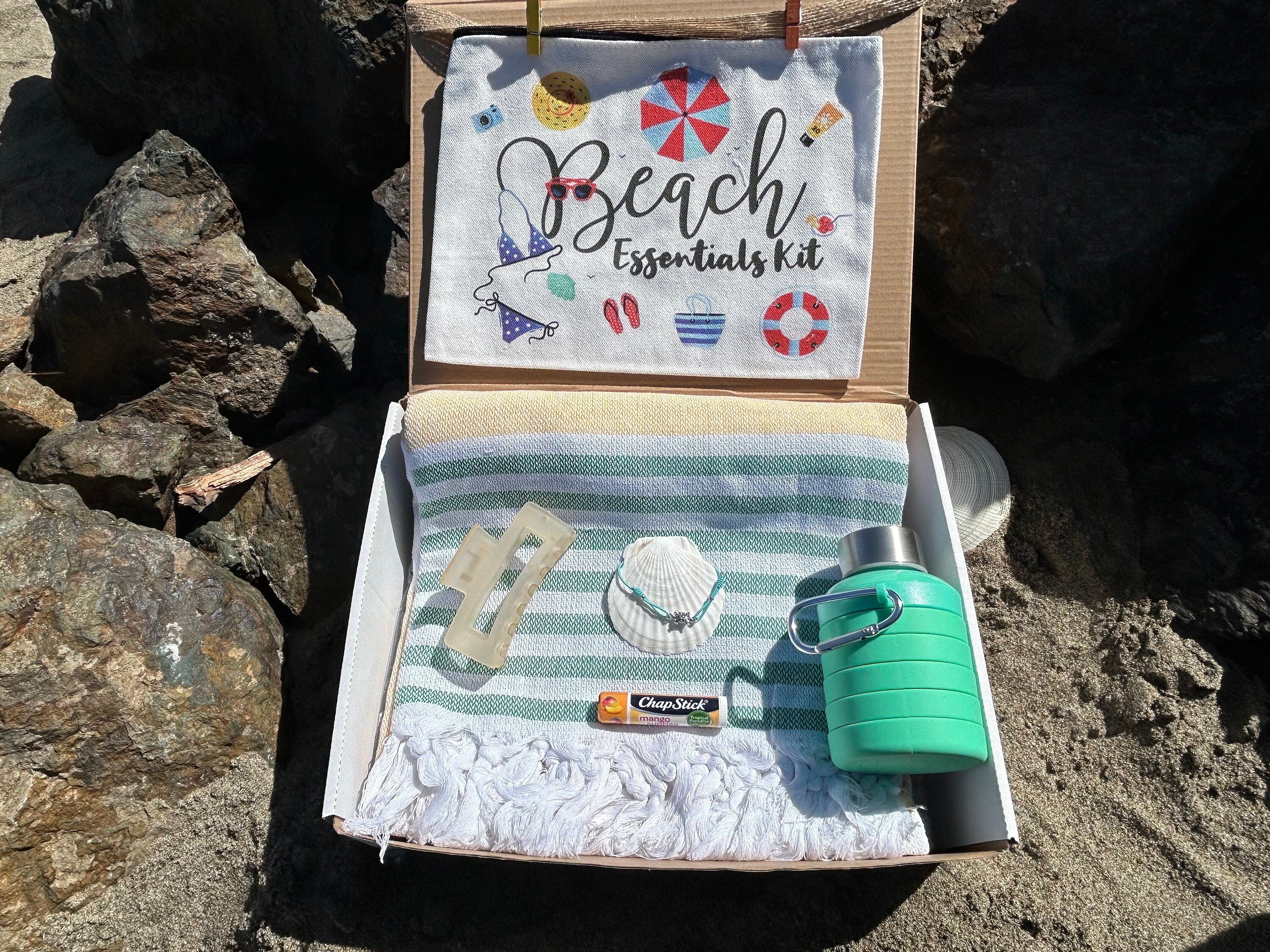 Summer Beach Gift Box: Cotton Towel, Water Bottle & Bracelet - Etsy