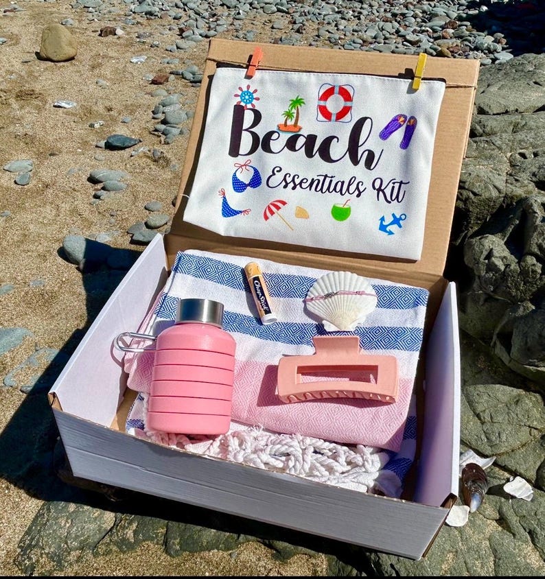 Summer Beach Gift Box: Cotton Towel, Water Bottle & Bracelet - Etsy