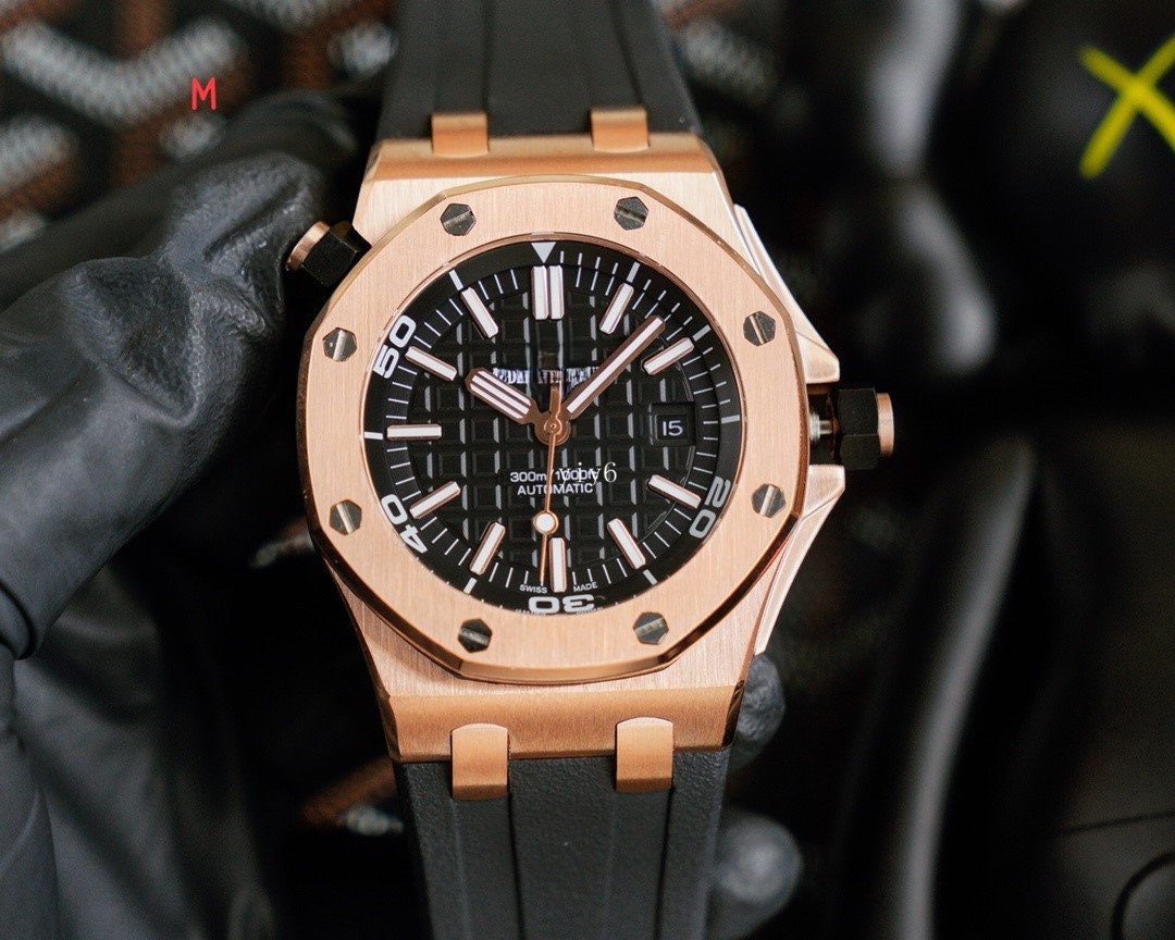 AP Royal Oak Offshore Rose Gold, Black, Rubber Strap - Etsy