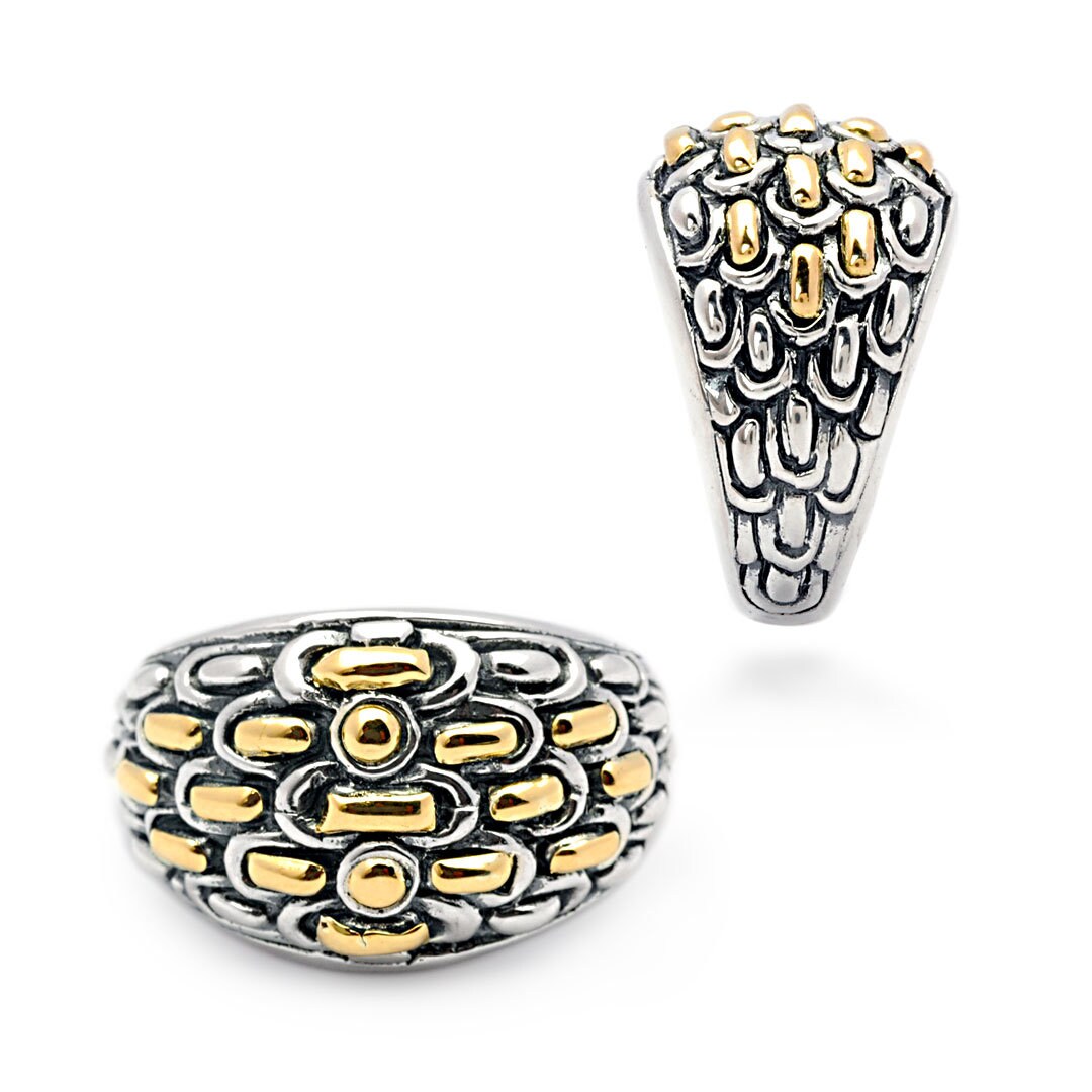 925 Sterling Silver and 18K Gold Ring With Dragon Scale Motif for Women ...