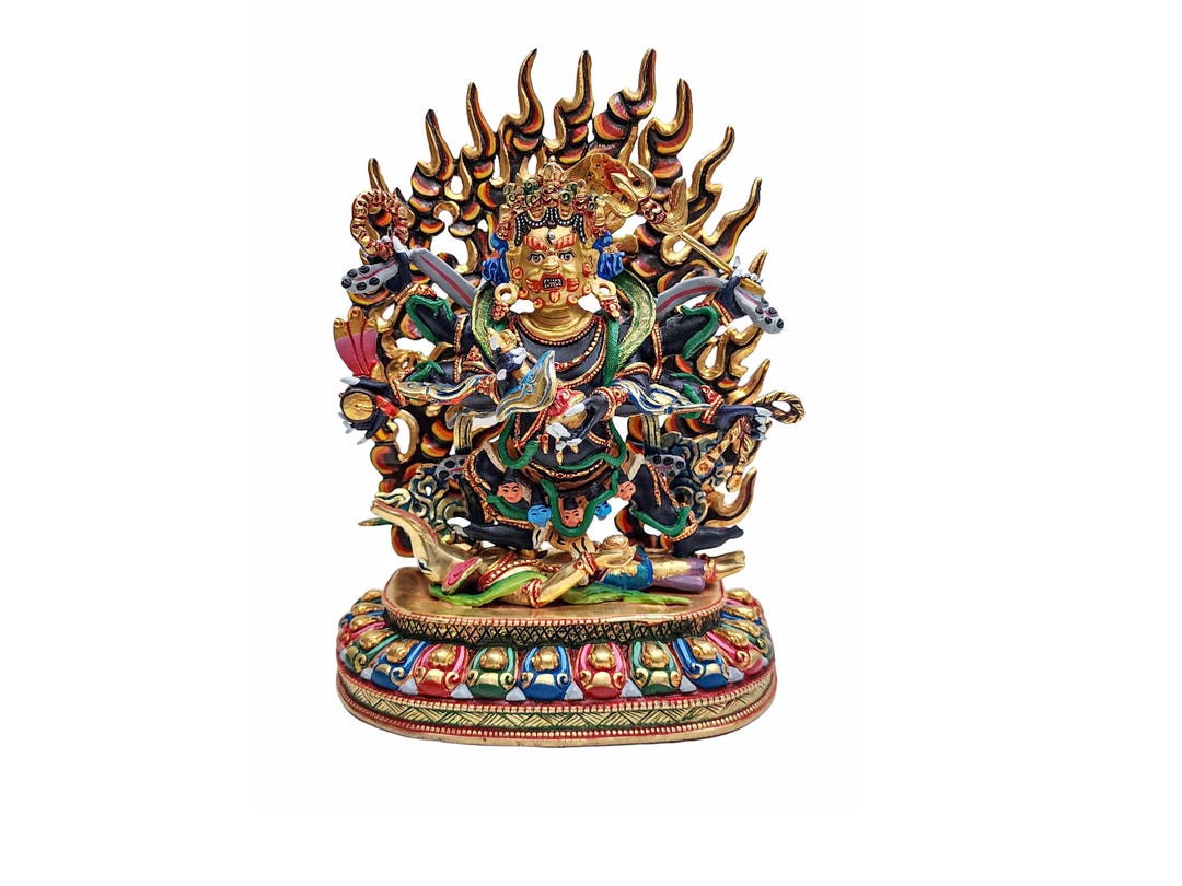 10-inch Mahakala Black, Buddhist Handmade Statue, Face Painted, Natural ...