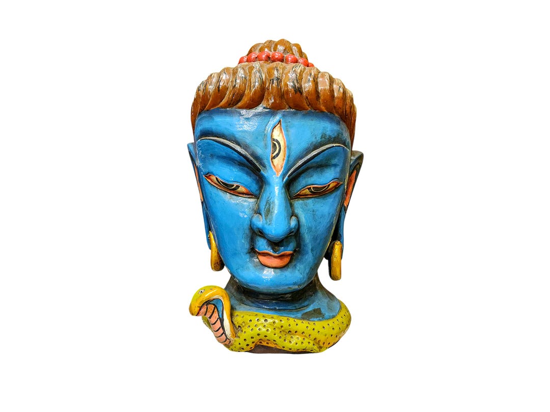 13-inch Shiva, Handmade Wooden Mask, Wall Hanging, Painted, Poplar Wood ...