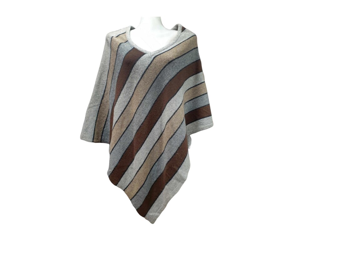 30-inch Nepali Handmade Pashmina Poncho, Panchu, Best Quality, Stripe ...