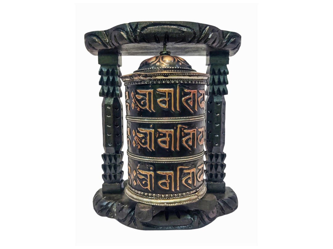 9 Inch, Prayer Wheel With Mantra Inside, Oxidized With Carved Mantra ...
