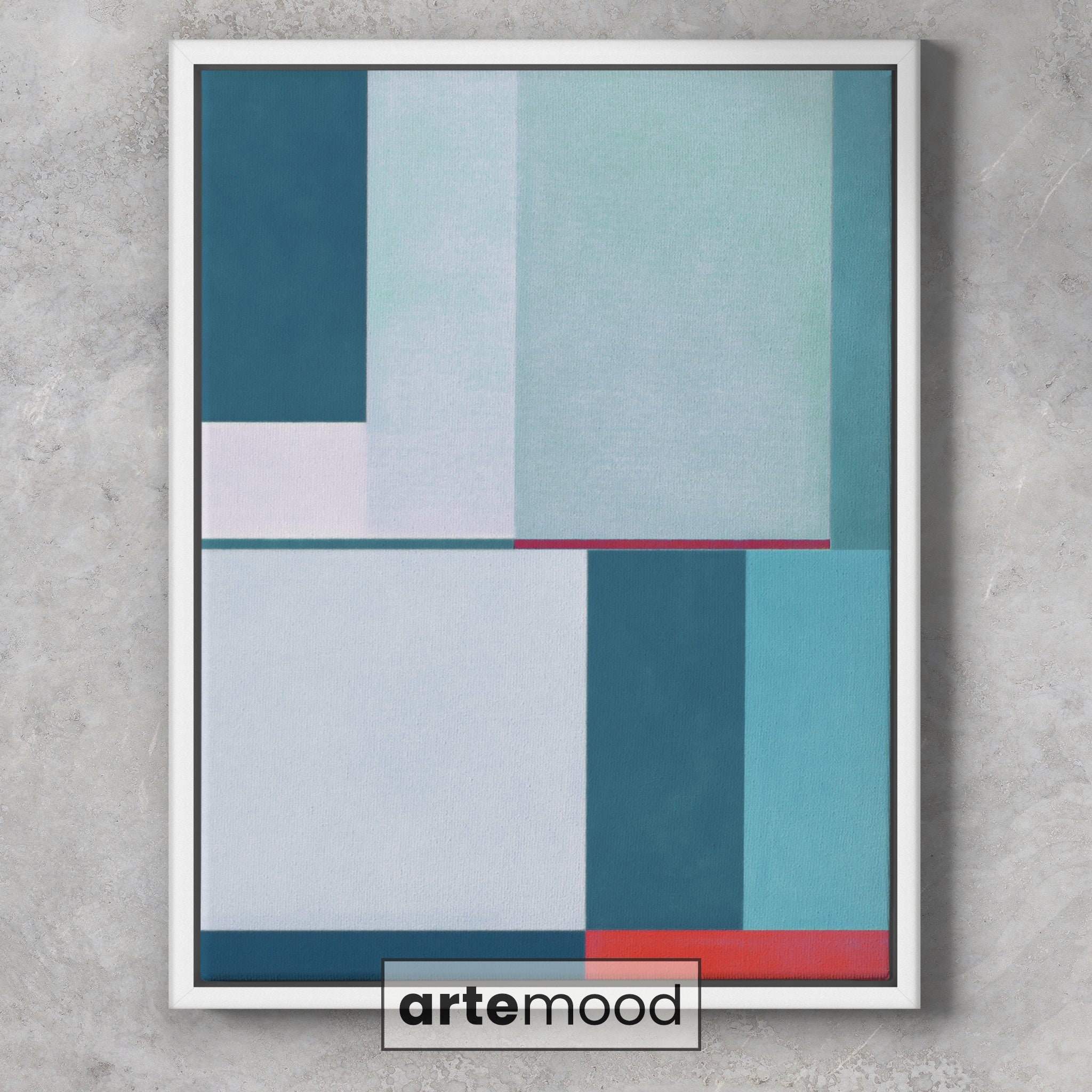 Vintage Geometrical Art, Minimalist Abstract Artwork, Blue, Red ...