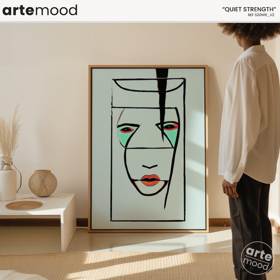 Face Art, Modern Portrait Art, Minimal Portrait Canvas Art, Green Wall ...
