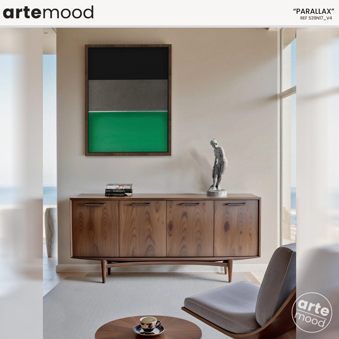 Minimalist Color Field Canvas Art: Green, Black, Grey - Framed Print ...