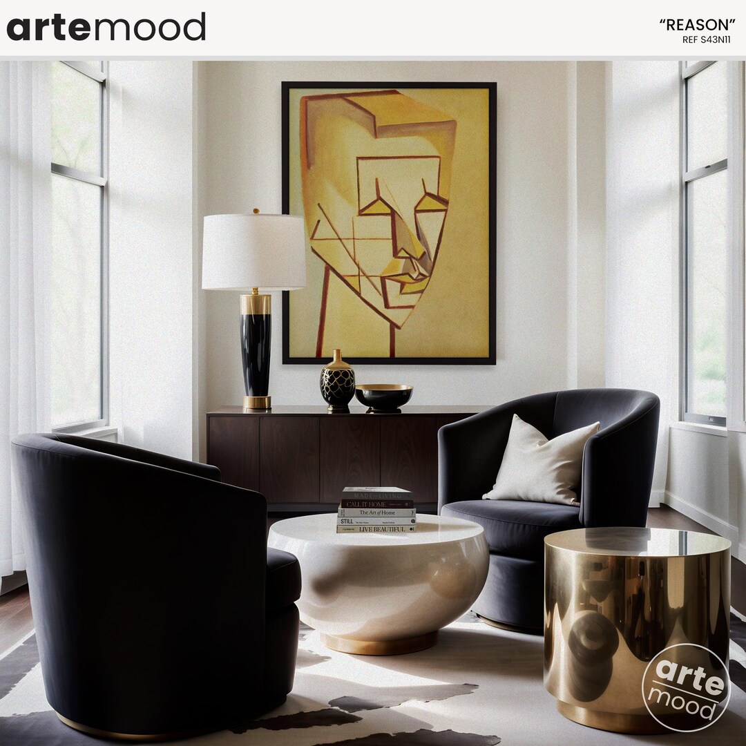 Futurist Portrait Line Art: Minimalist Geometric Framed Canvas S39N13 ...