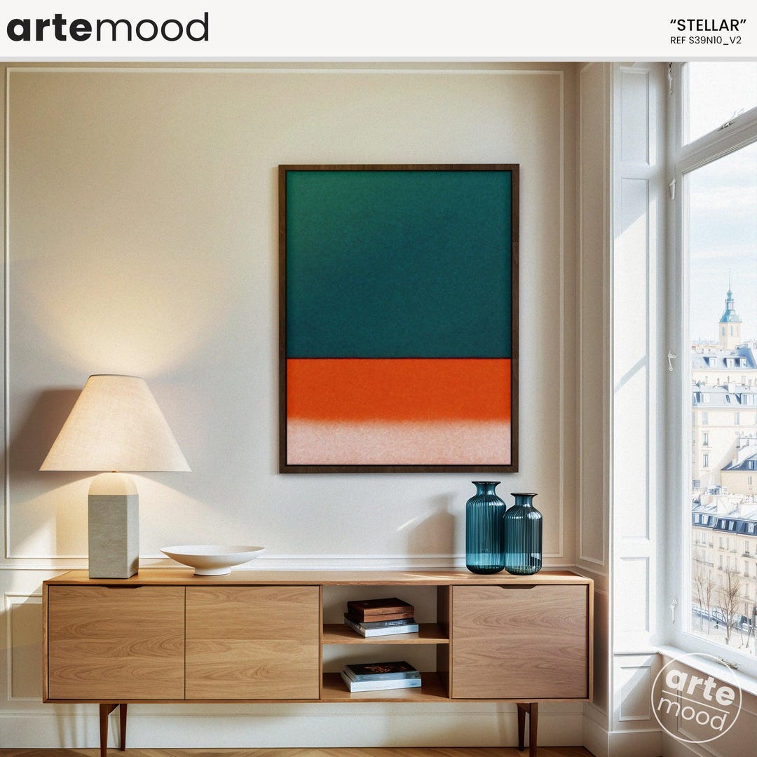Upscale Minimalist Color Field Art Canvas, Green, Orange, Chic Wall ...