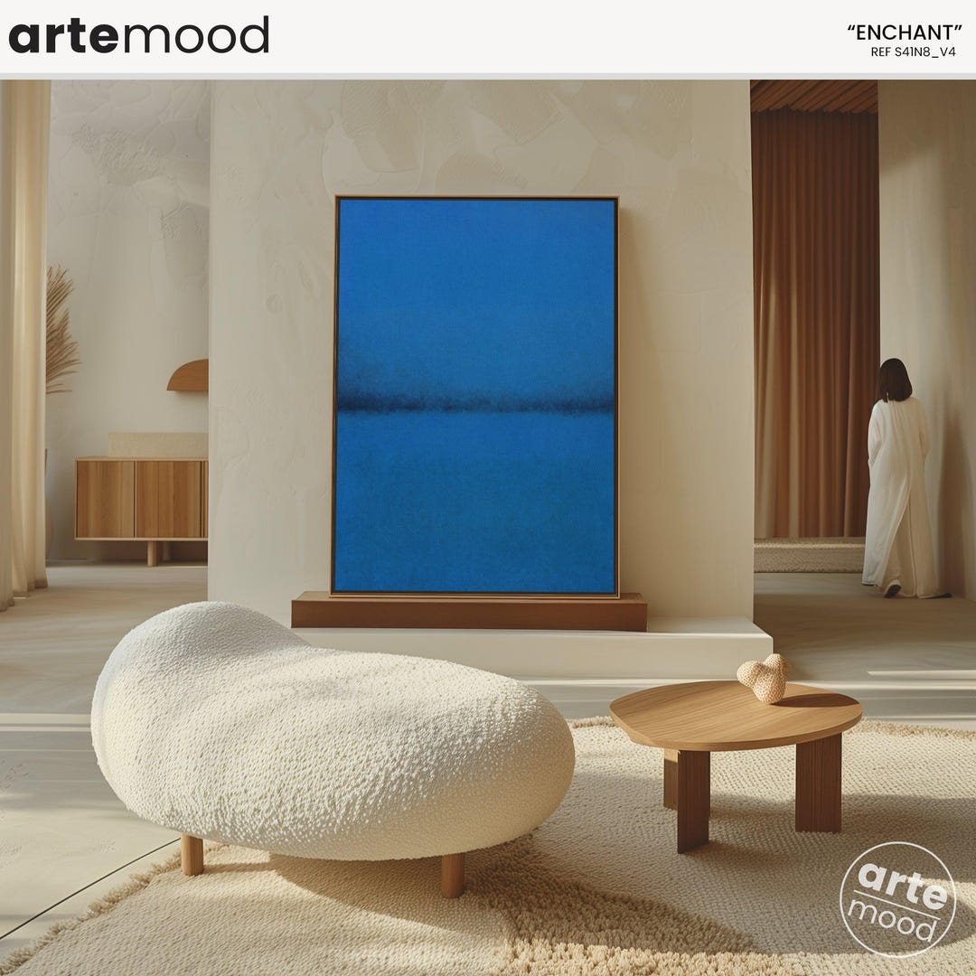Blue Abstract Canvas Art: Minimalist Color Field Framed Print S41N8_V4 ...