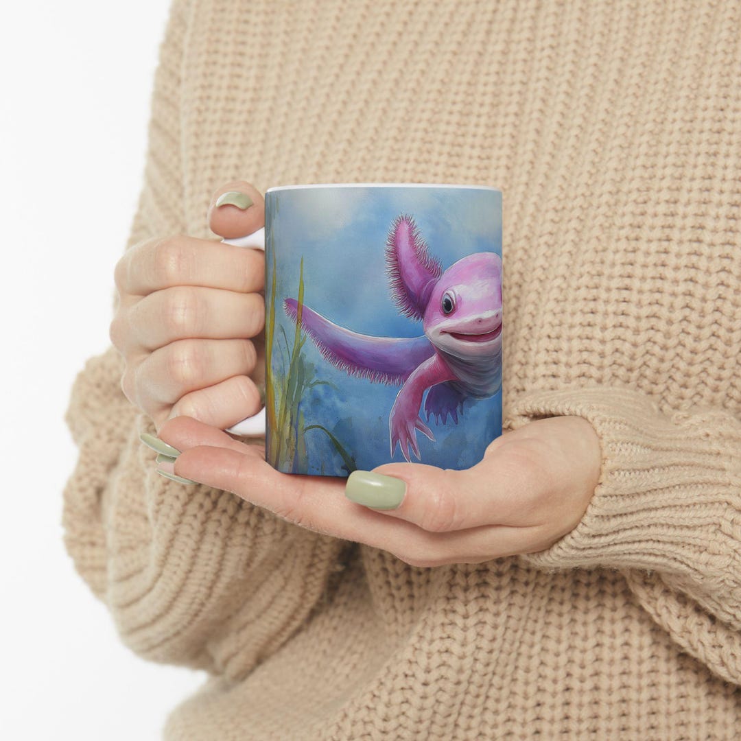 Axolotl Watercolor Ceramic Mug, (11, 15 Oz) Cute Animal Tea Cup, Coffee ...