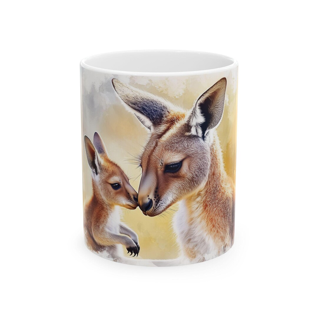 Kangaroo Ceramic Mug, Mother With Joey, Animal Lover Gift, Wildlife ...