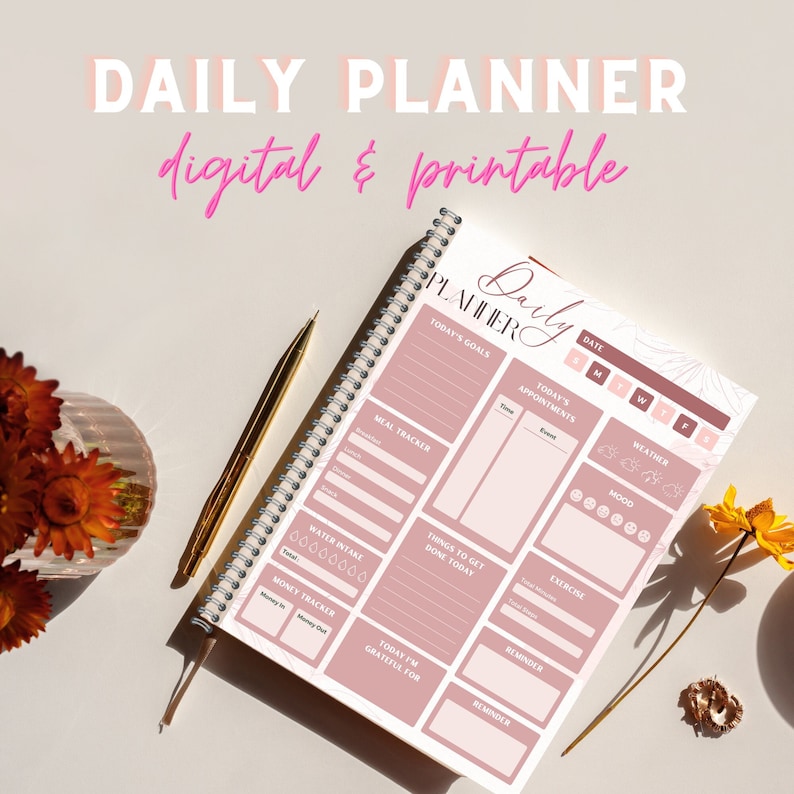 Pink Daily Planner | Canva Template | Editable Template | Personal ...