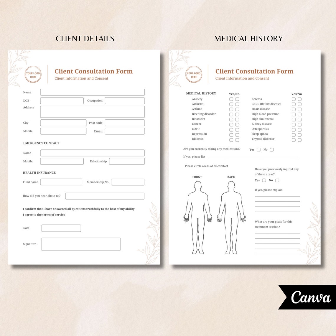 Massage Treatment Forms | New Client Questionnaire | Printable Consent ...