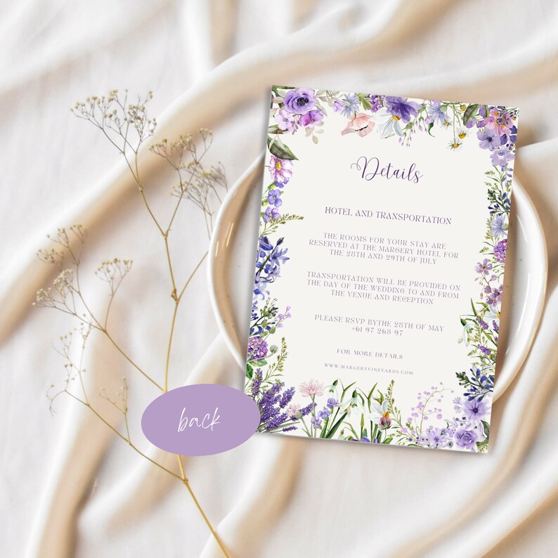 Purple Floral Border Wedding Invitation | Elegant Wedding | Digital ...
