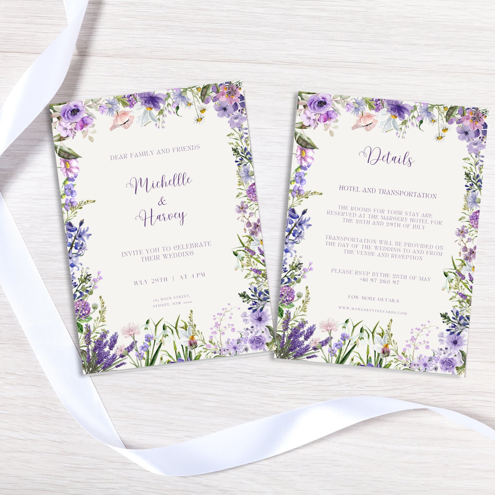 Purple Floral Border Wedding Invitation | Elegant Wedding | Digital ...
