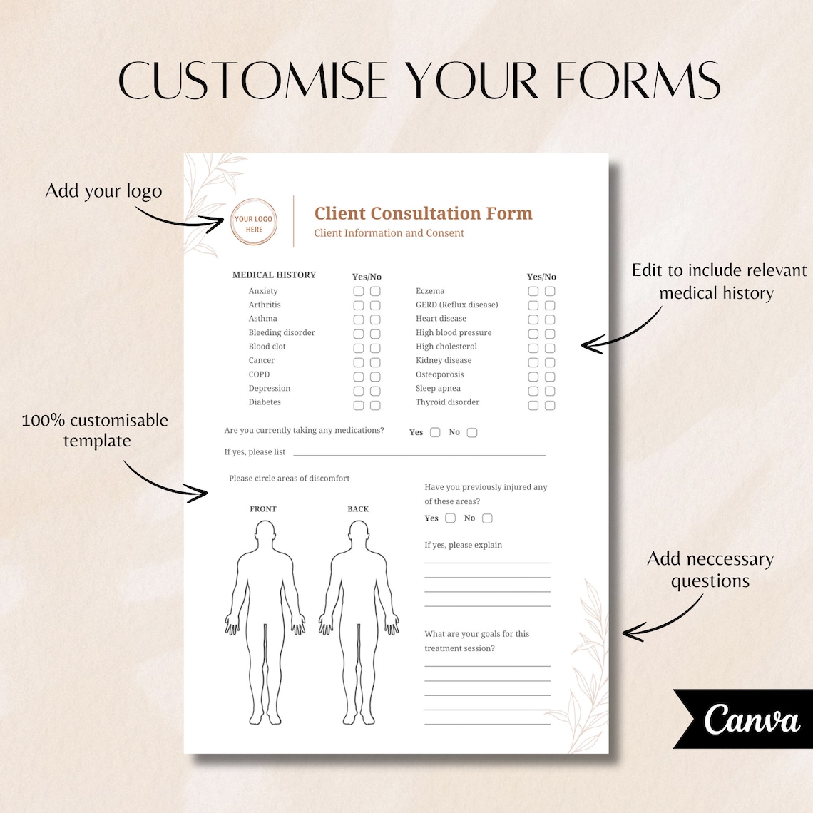 Massage Treatment Forms | New Client Questionnaire | Printable Consent ...
