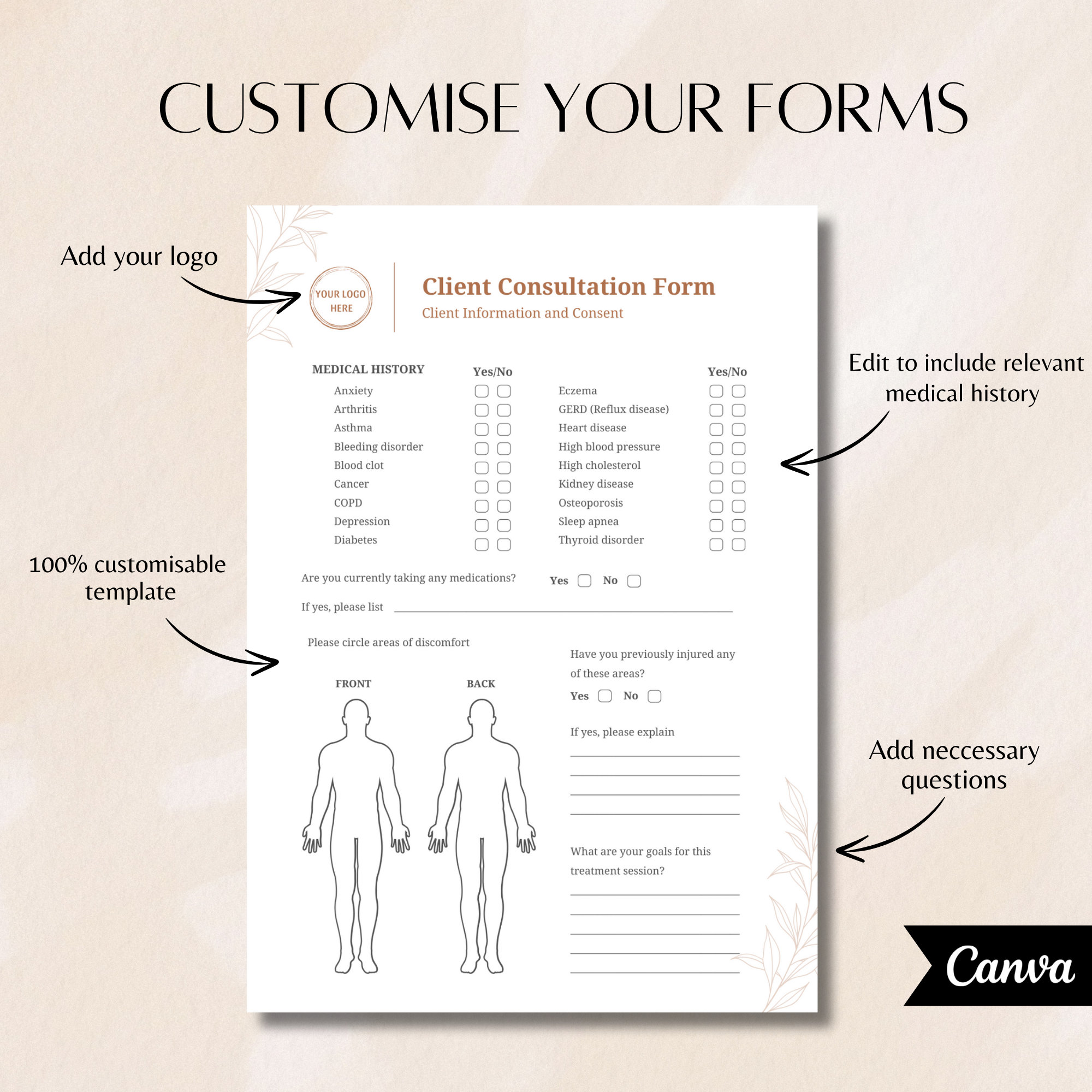 Massage Treatment Forms | New Client Questionnaire | Printable Consent ...