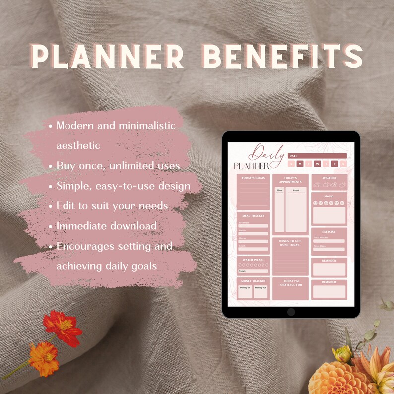 Pink Daily Planner | Canva Template | Editable Template | Personal ...