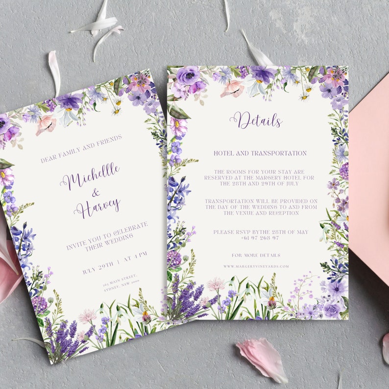 Purple Floral Border Wedding Invitation | Elegant Wedding | Digital ...