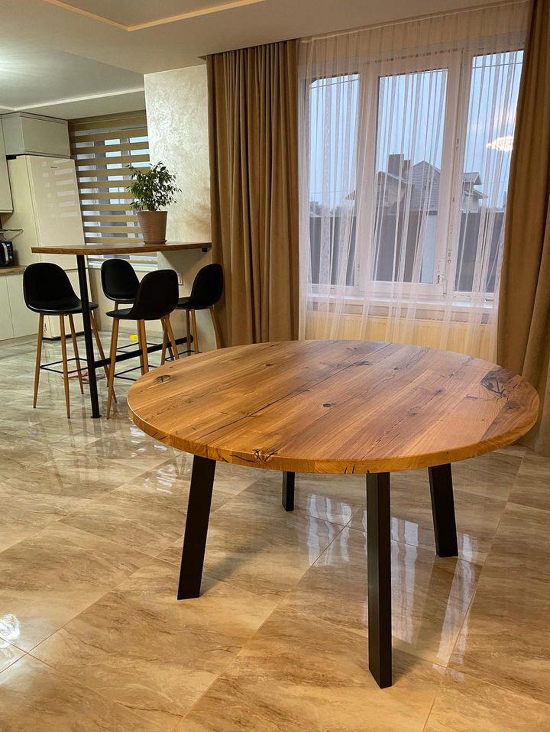 Extendable Dining Table, Round Oak Table, Solid Wood Table, Walnut ...