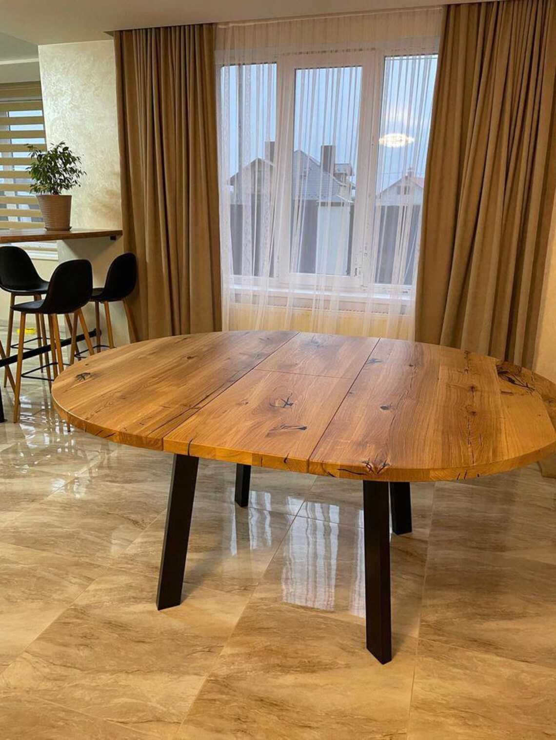 Extendable Dining Table, Round Oak Table, Solid Wood Table, Walnut ...