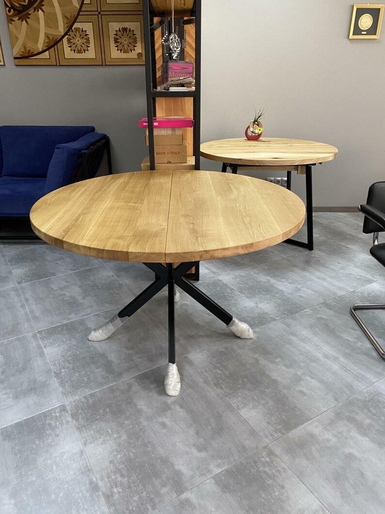 Extendable Dining Table, Round Oak Table, Solid Wood Table, Custom ...