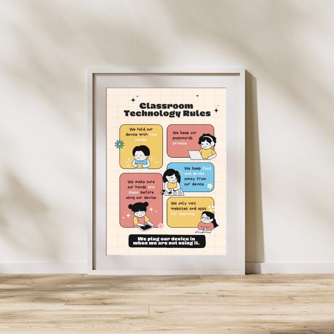 Student Technology Rules Poster Classroom Children Learning Art Print ...