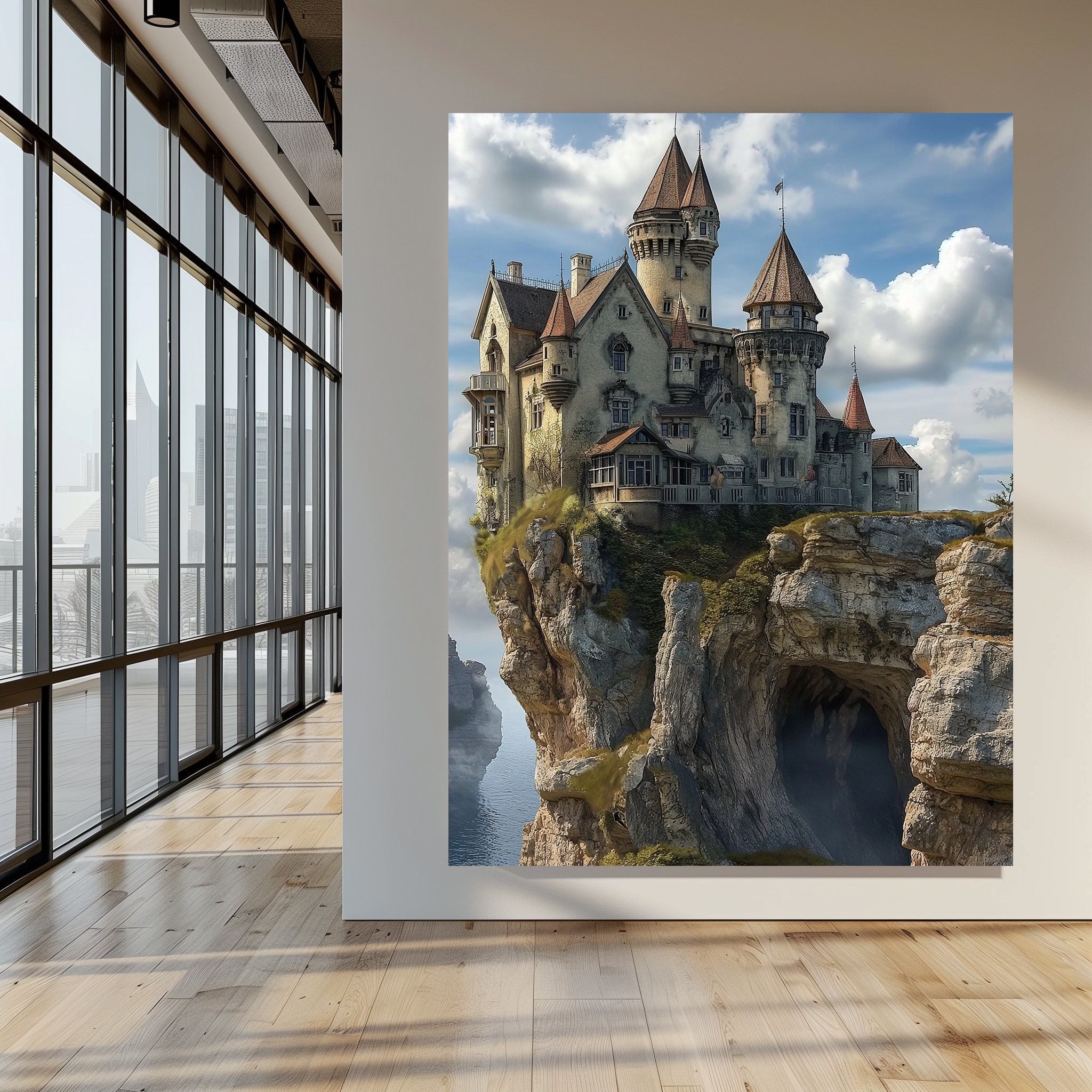 Majestic Castle on Rocky Cliff - Ancient Walls, Love Stories - Canvas ...
