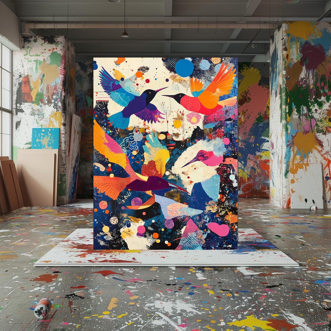 Colorful Pop Art Birds in Flight Wall Art Abstract Shapes Patterns ...