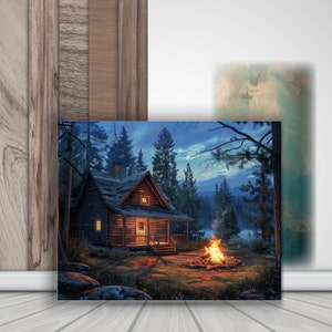 Secluded Cabin in Wilderness - Romantic Firelight Moments - Wall Art ...