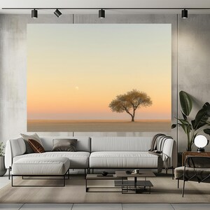 Minimalist Lone Tree Art Print Desert Landscape at Dawn Serene Nature ...