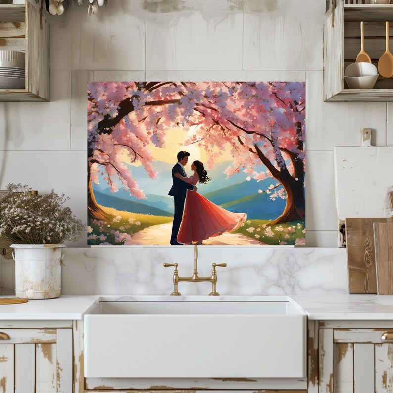 Romantic Dancing Couple Silhouettes Under Blooming Cherry Blossoms - Etsy