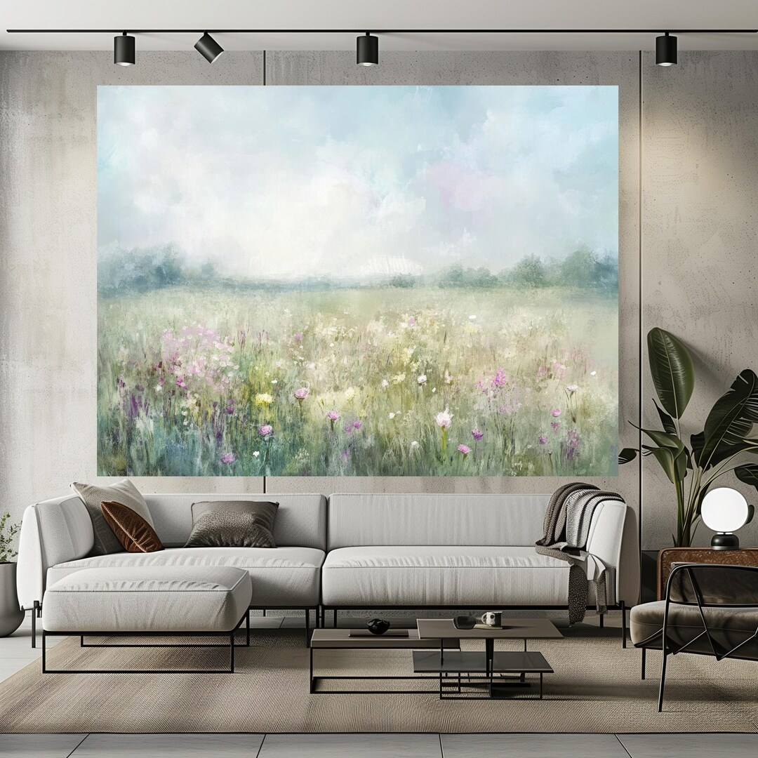 Impressionist Meadow Wall Art Pastel Bloom Landscape Canvas Print - Etsy