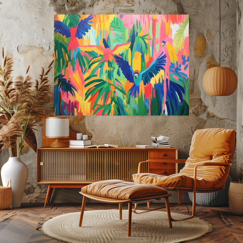 Fauvist Jungle Scene Wall Art Vibrant Wild Animals Print in Bold Colors ...
