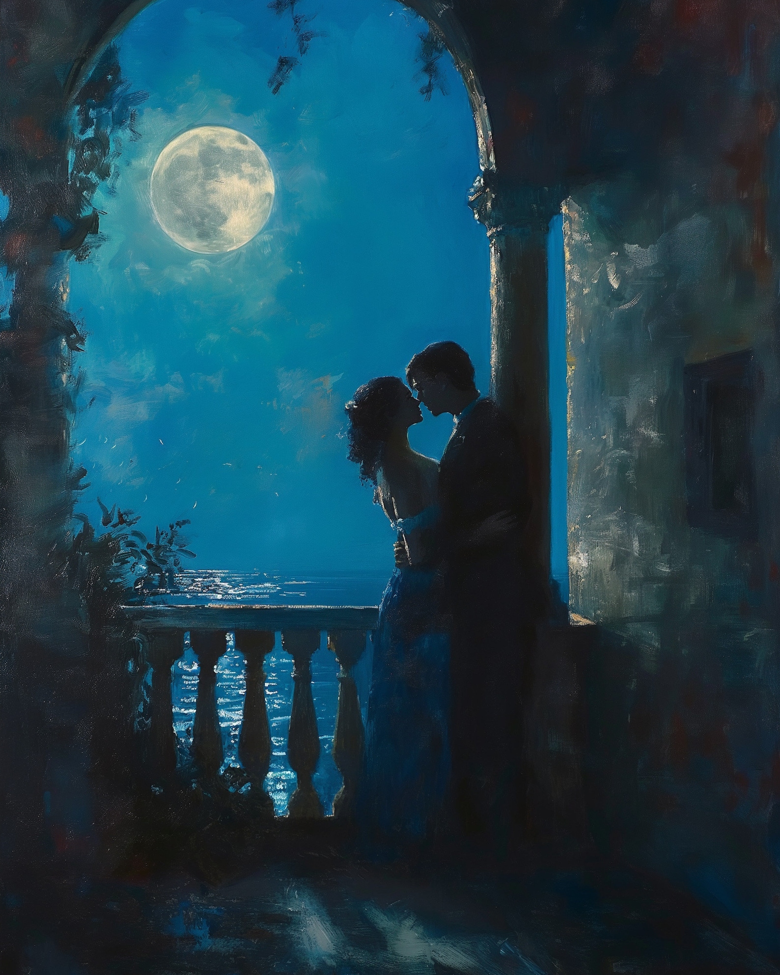Romantic Moonlit Balcony Scene Canvas Wall Art - Etsy