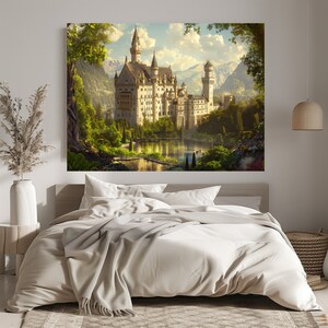 Fairy Tale Castle Canvas Wall Art Lush Gardens and Shimmering Moats - Etsy