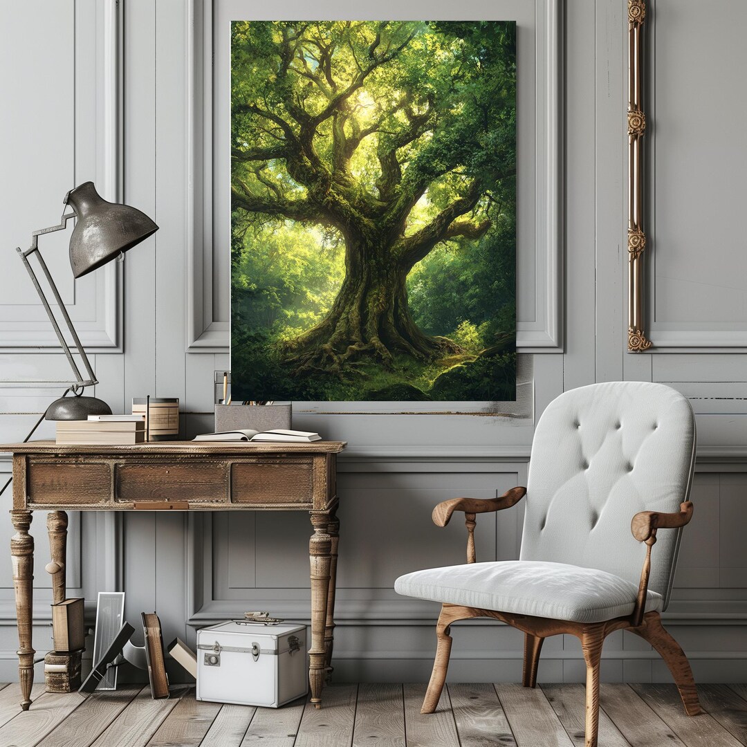 Realistic Portrait of Wise Old Tree in Dense Forest Wall Art Print - Etsy