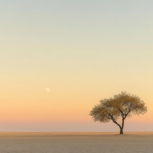 Minimalist Lone Tree Art Print Desert Landscape at Dawn Serene Nature ...
