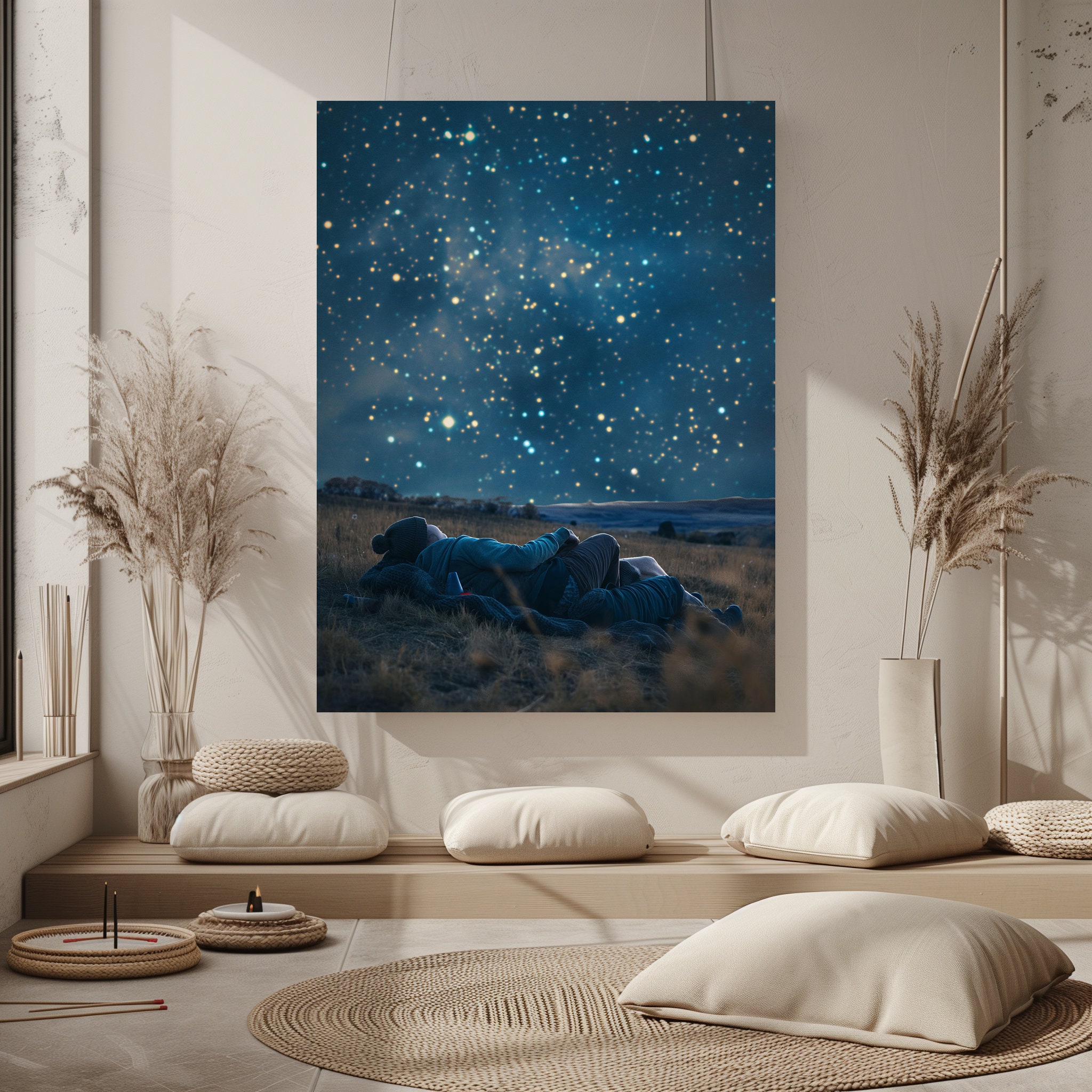 Starry Night Sky Canvas Wall Art Romantic Couple Stargazing Dreamy ...