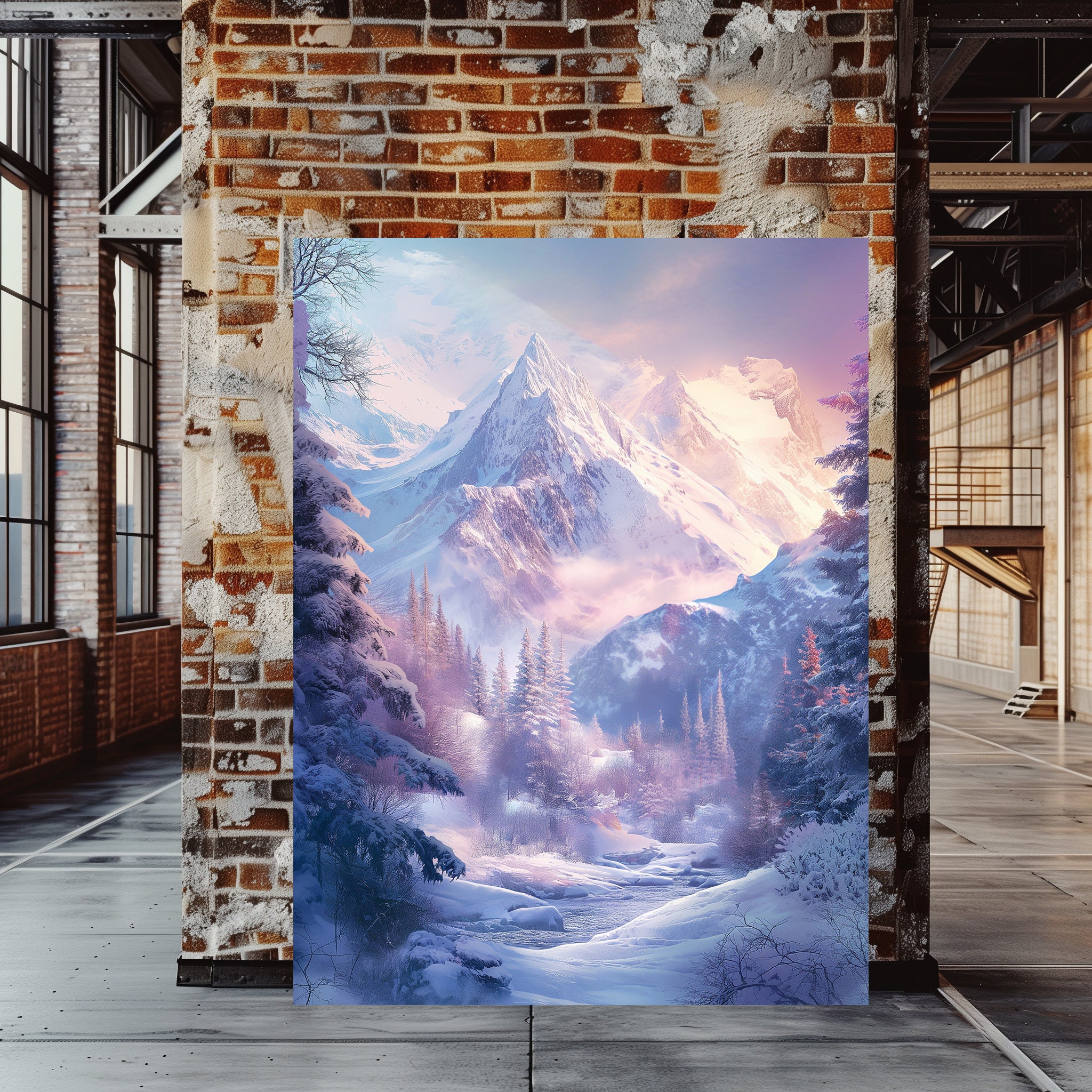 Winter Wonderland Canvas Wall Art Snow-capped Mountains & Frosted Trees ...