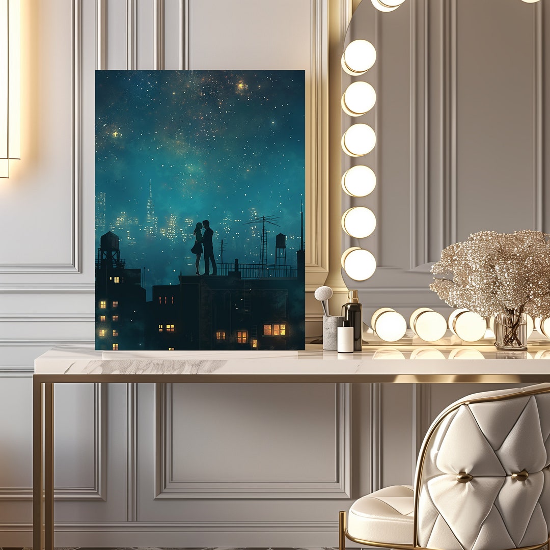 Starry Night Rooftop Rendezvous Canvas Wall Art - Etsy