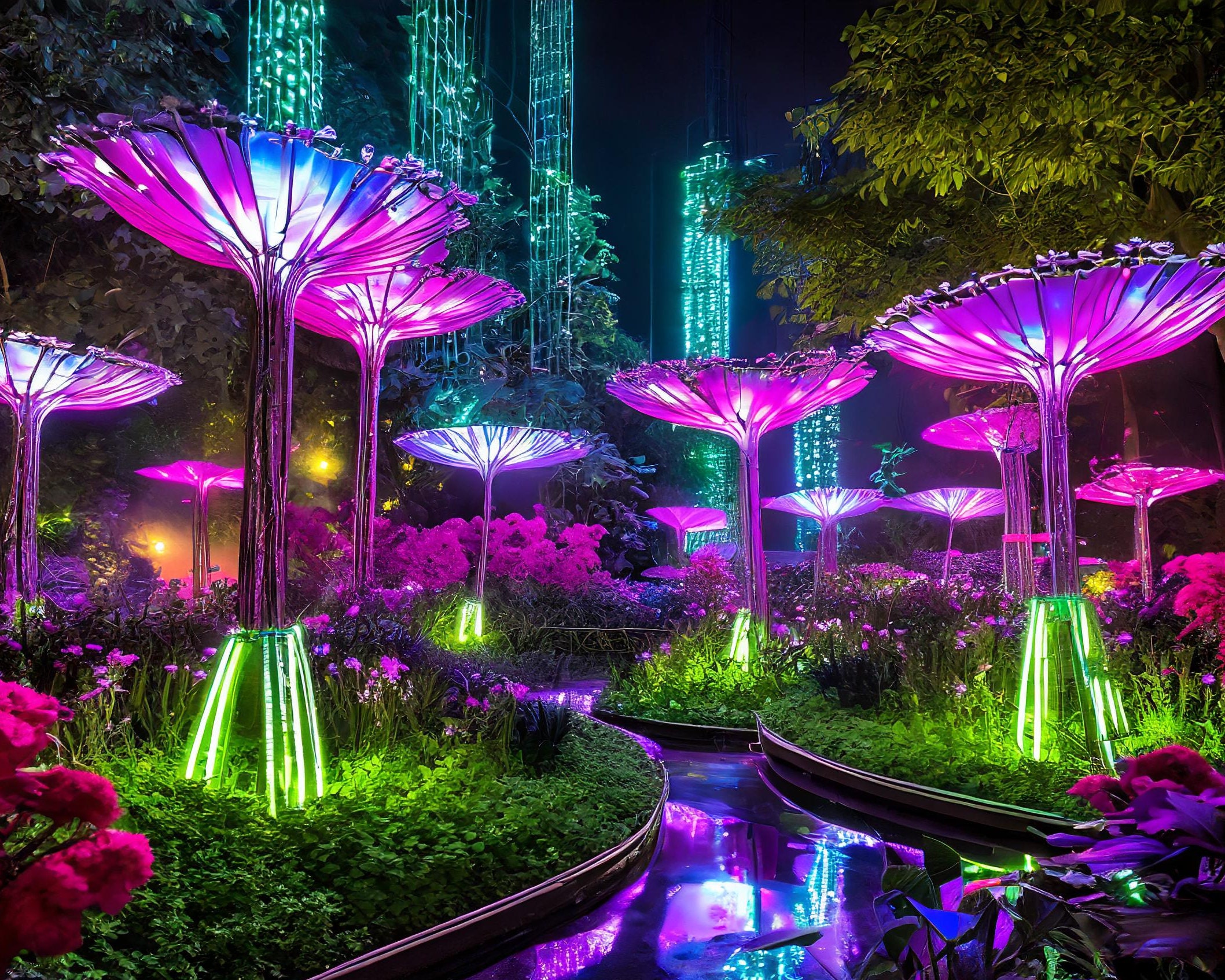 Luminous Garden: Lighted Bright Garden Canvas Print - Etsy