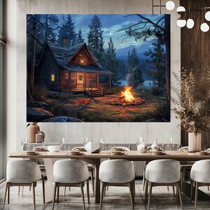 Secluded Cabin in Wilderness - Romantic Firelight Moments - Wall Art ...