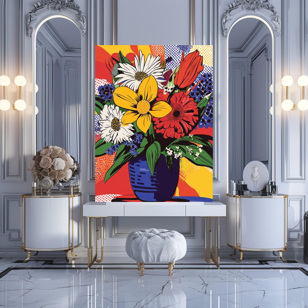 Pop Art Floral Canvas Wall Art Oversized Bold Blooms With Graphic ...