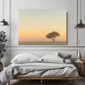 Minimalist Lone Tree Art Print Desert Landscape at Dawn Serene Nature ...